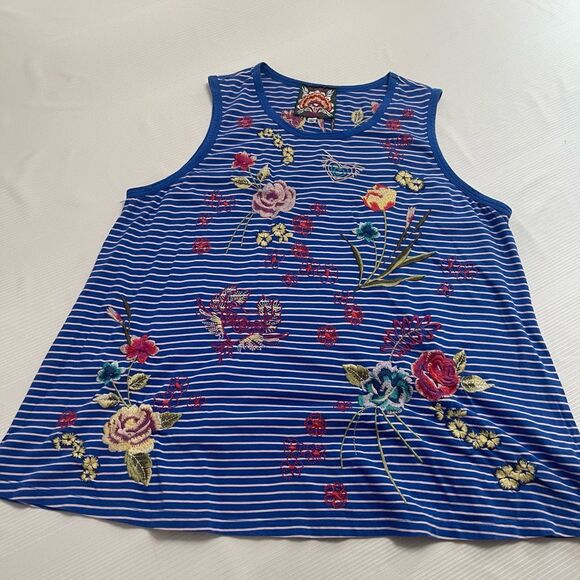 Johnny Was | Tops | Johnny Was Blue Stripe Jessi Knit Embroidered ...